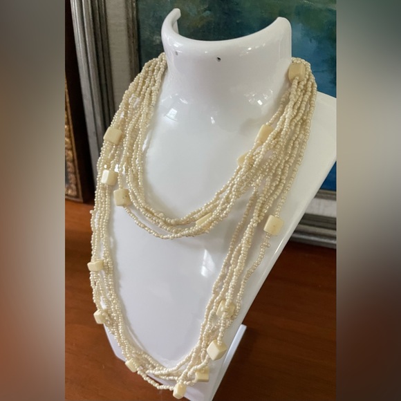 Source Unknown | Jewelry | 3 For 3 Long Multi Strand Cream Colored Seed ...